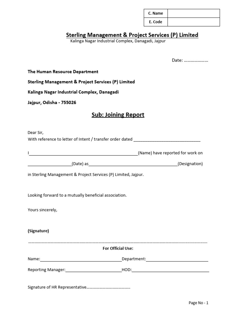 New Employee Joining Report Form | PDF | Law