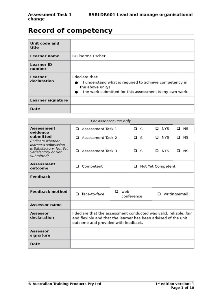 BSBLDR601 Assessment Task 1 | PDF | Risk | Risk Management