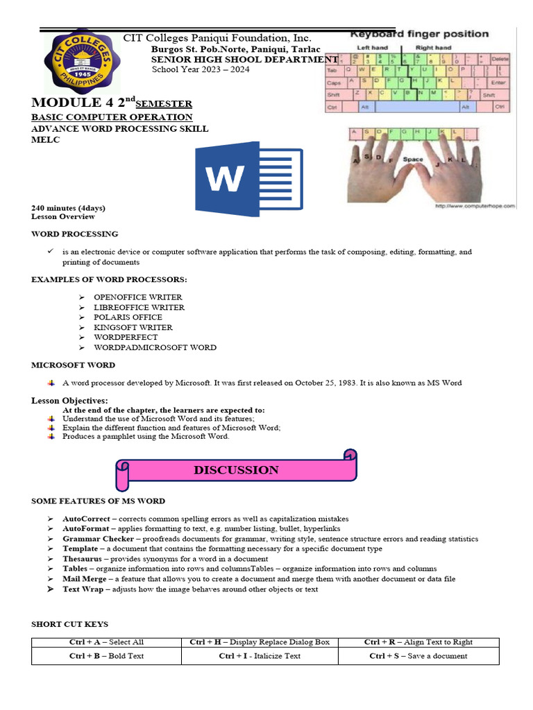 E Tech Module 4 Word Processing 1 | PDF | Microsoft Word | Word Processor