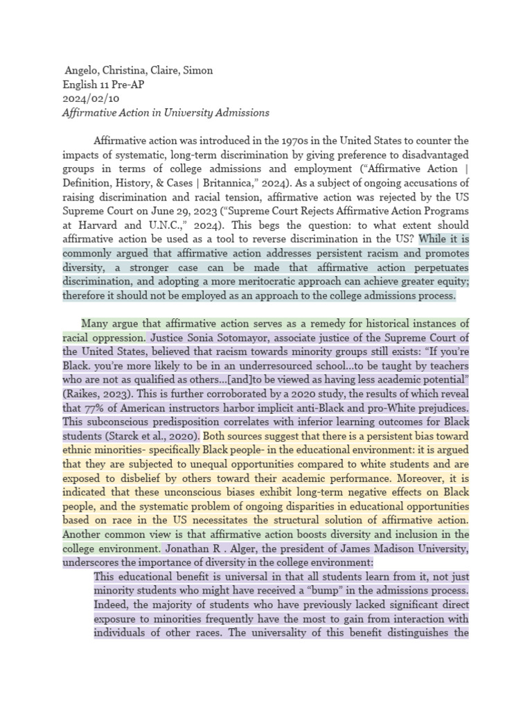 Angelo, Christina, Claire, Simon - Research Essay | PDF | Affirmative ...