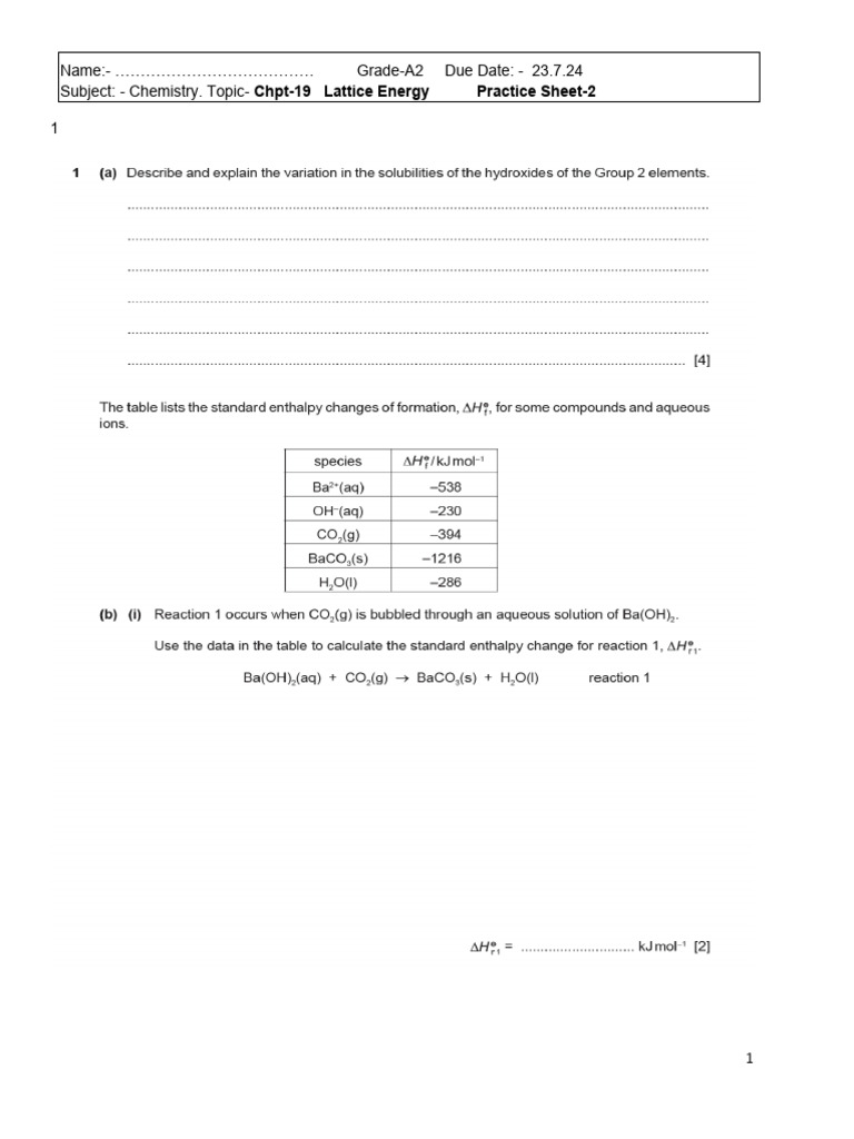Lattice Energy Worksheet | PDF