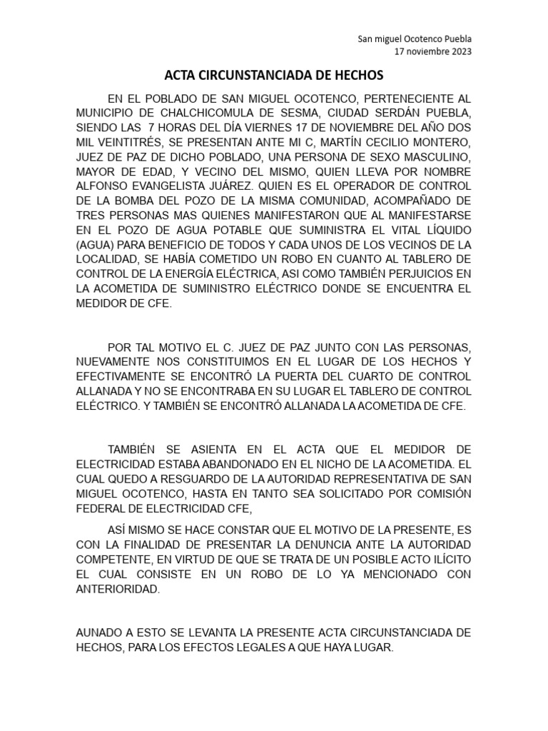 Acta Circunstanciada de Hechos | PDF