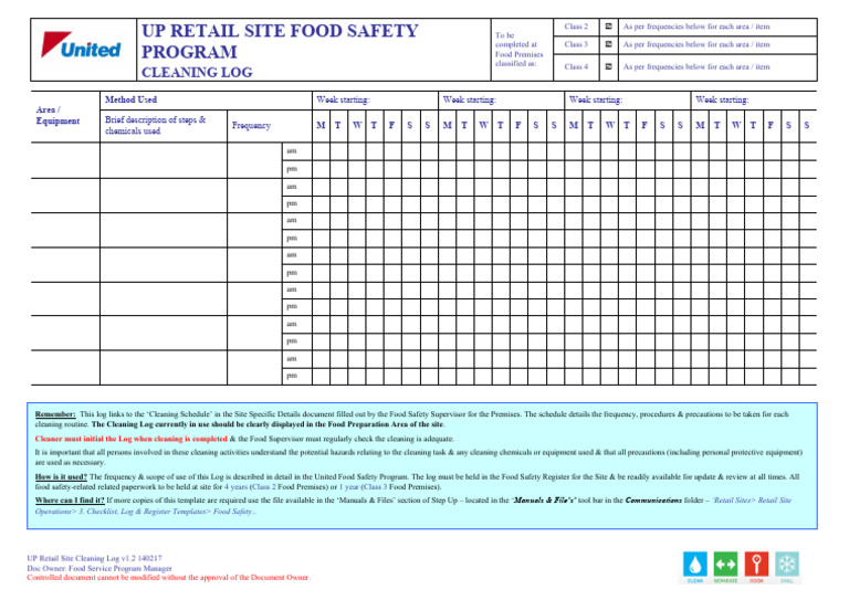 Cleaning log | PDF | Food Safety | Safety