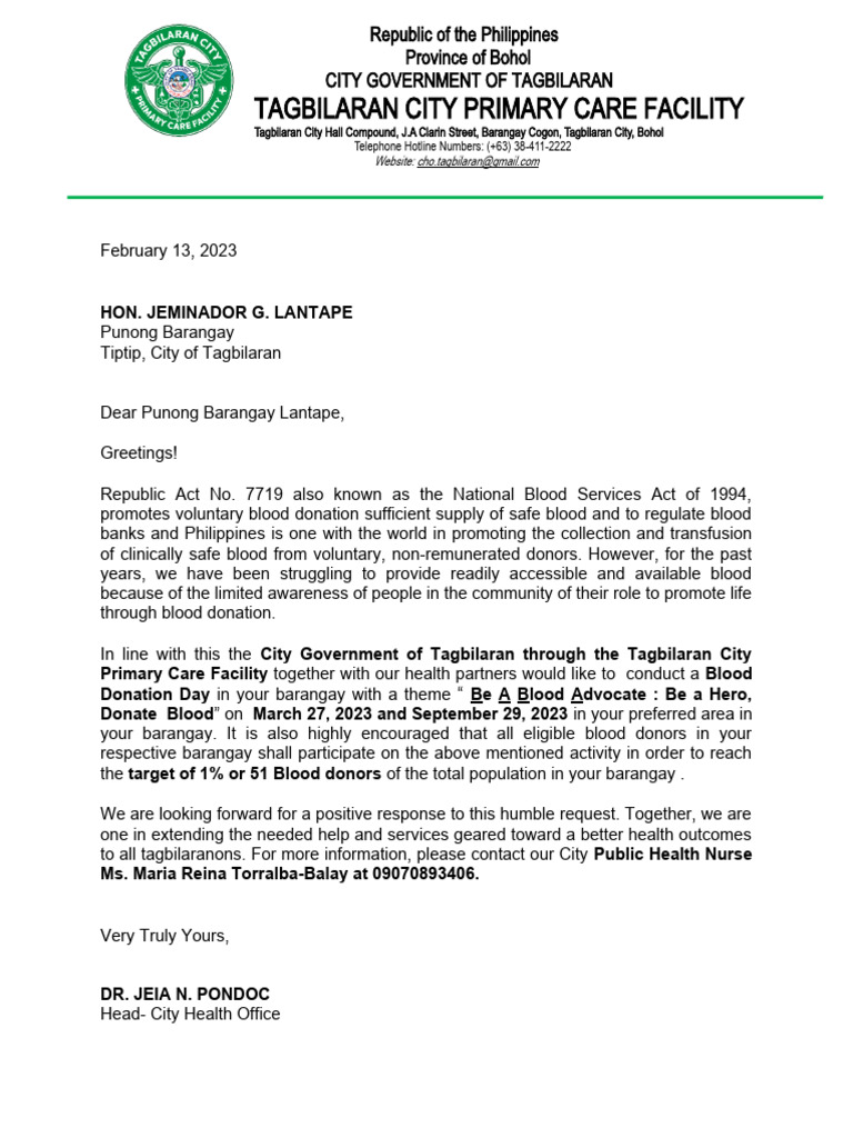 2023 Letter To Barangays | PDF | Blood Donation | Blood Transfusion