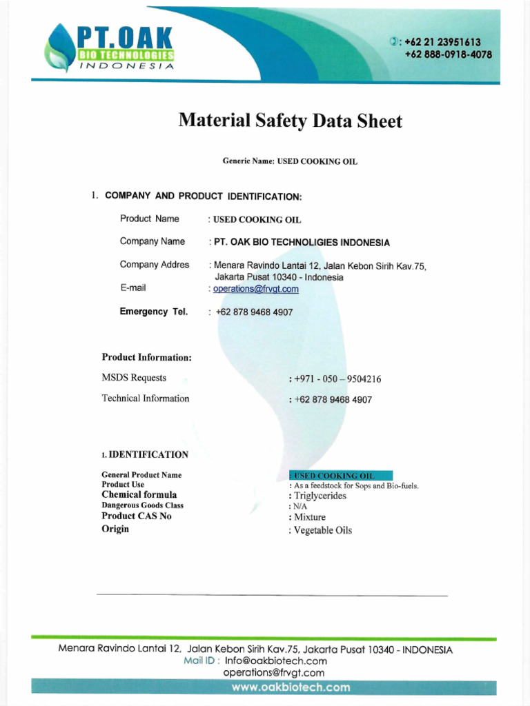 Msds Uco - Obt | PDF