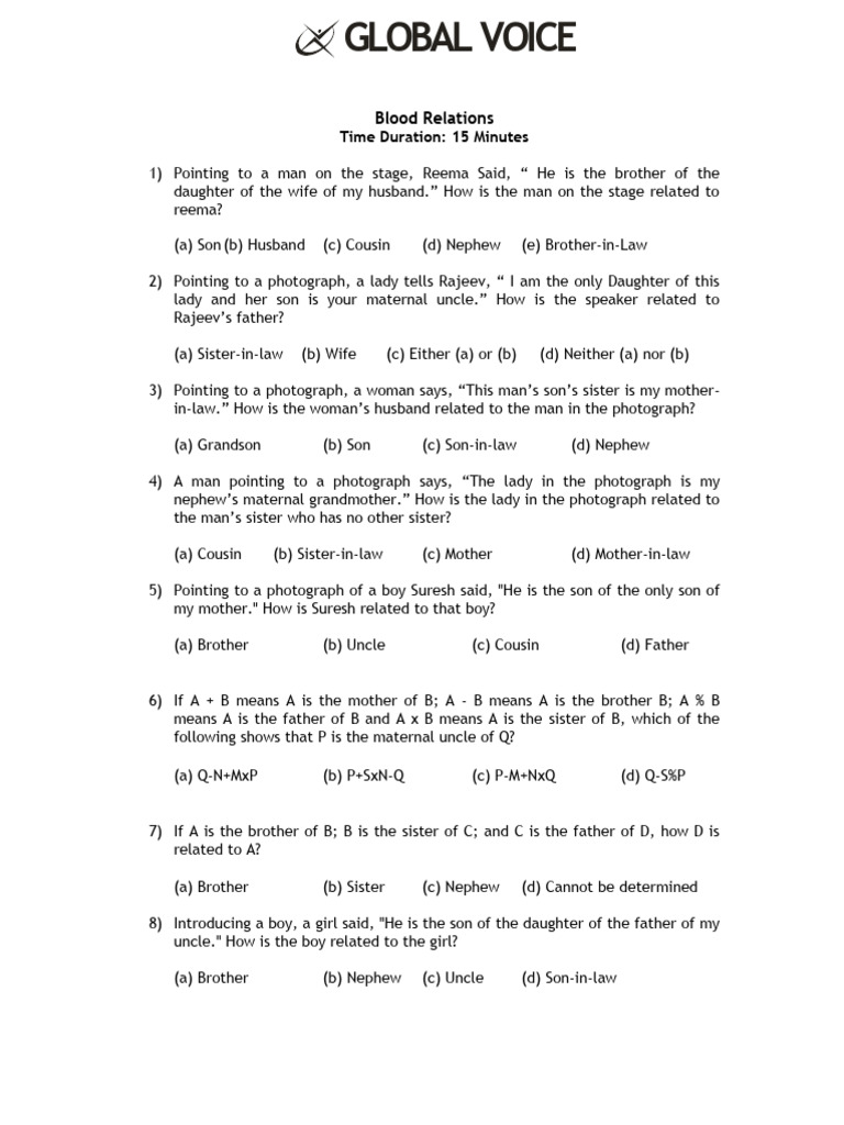 Blood Relations Test Q15 | PDF | Marriage | Marriage, Unions And ...
