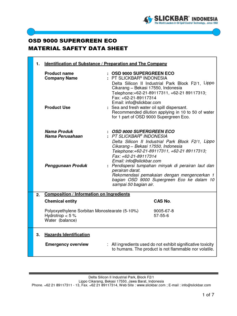 Msds Osd 9 SG Eco 2020 | PDF
