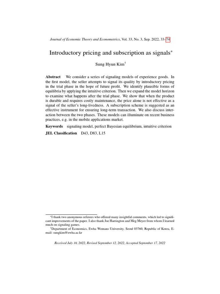 Introductory Pricing and Subscription As Signals | PDF | Economic ...
