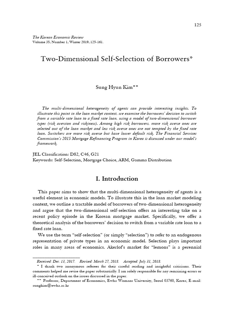 Two-Dimensional Self-Selection of Borrowers | PDF | Mortgages | Loans