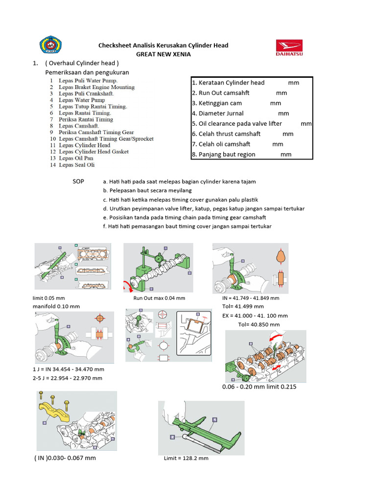 Checksheet Kerusakan Xenia | PDF | Teknologi & Rekayasa