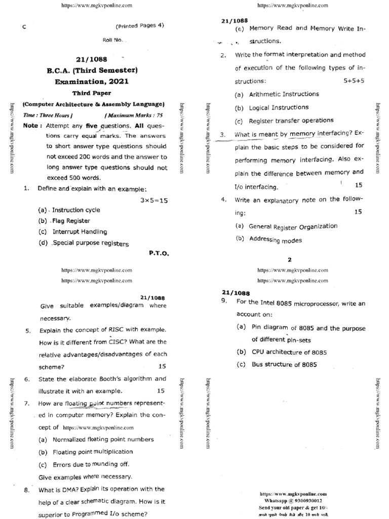 Bca 3 Sem Computer Architecture and Assembly Language 1088 2021 | PDF