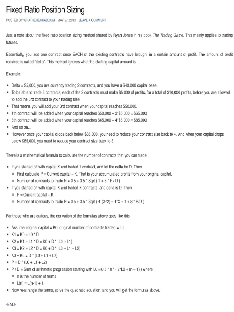 Fixed Ratio Position Sizing | PDF