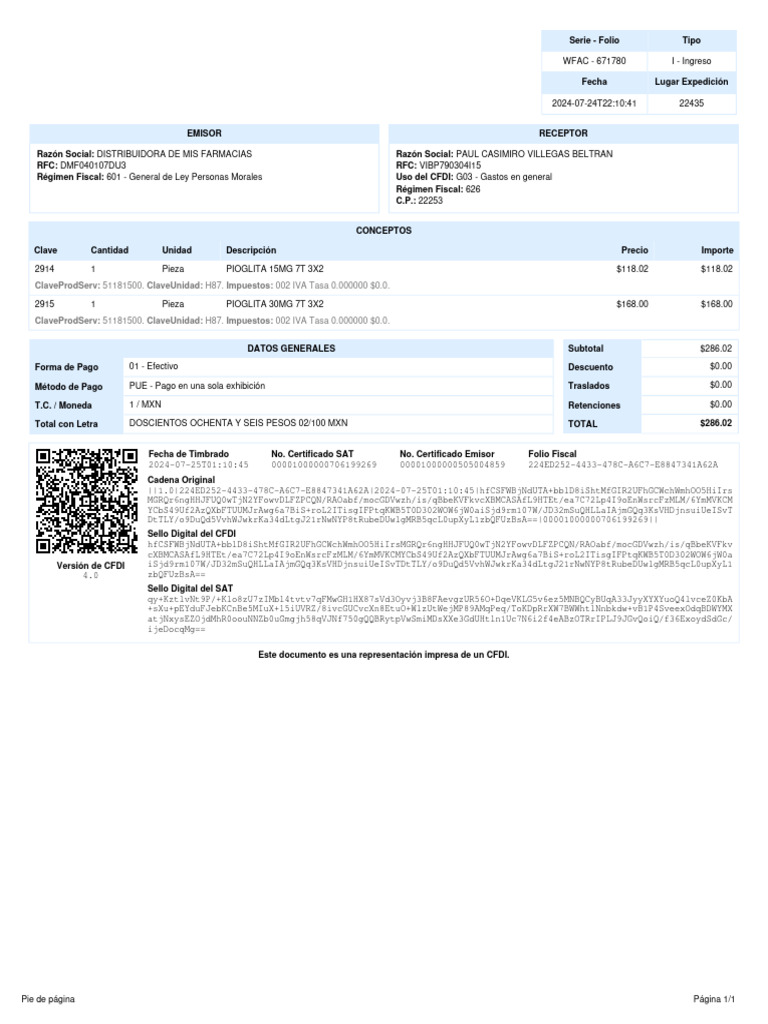 CFDI 002 IVA y Clave SAT 51181500 | PDF | Impuestos | Finanzas del gobierno