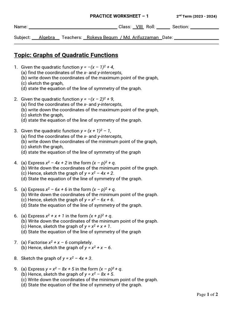 VIII Algebra PRACTICE Worksheet 1 | Download Free PDF | Abstract ... VIII Algebra PRACTICE Worksheet 1 | Download Free PDF | Abstract ...