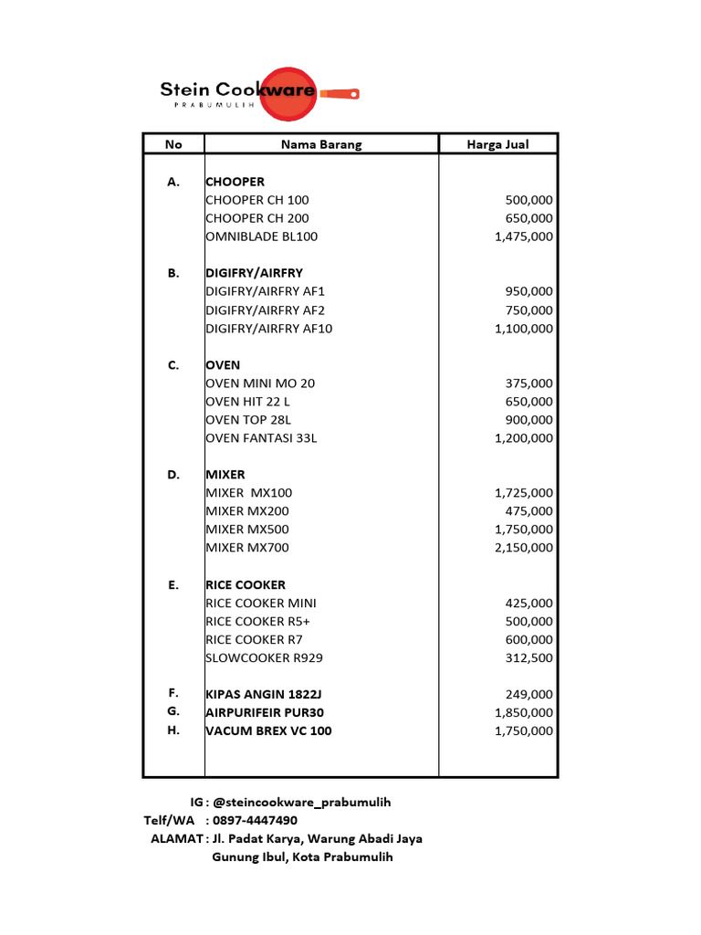 Price List Harga Revisi Mito PDF | PDF | Cooking Appliances | Food ...