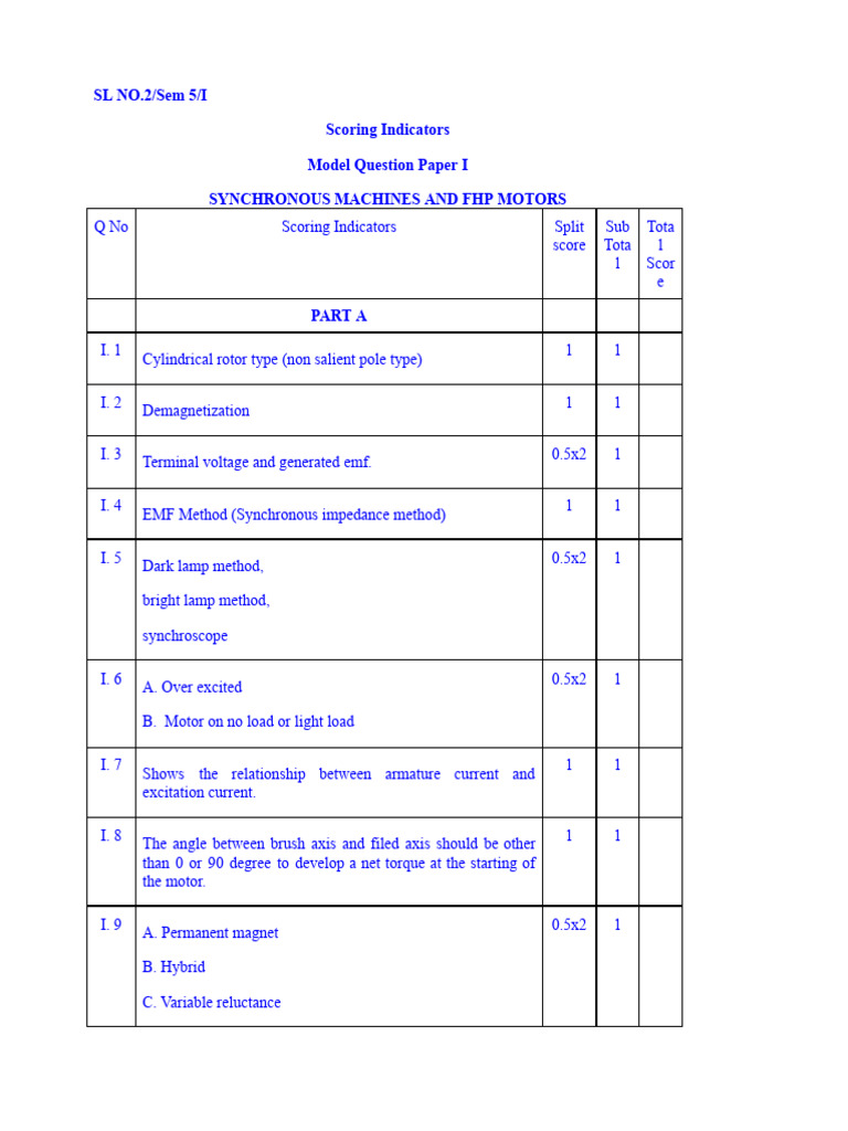 2.S5 Eee SM& FHP Model QP Ans Key | PDF | Electric Motor | Capacitor
