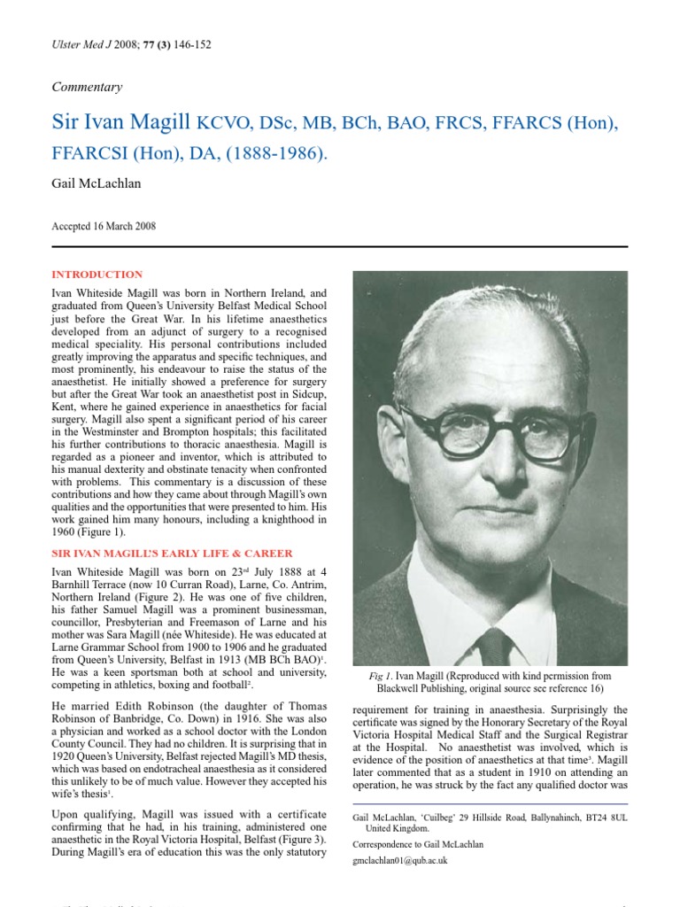 Sir Ivan Magill | PDF | Anesthesia | Anesthesiologist