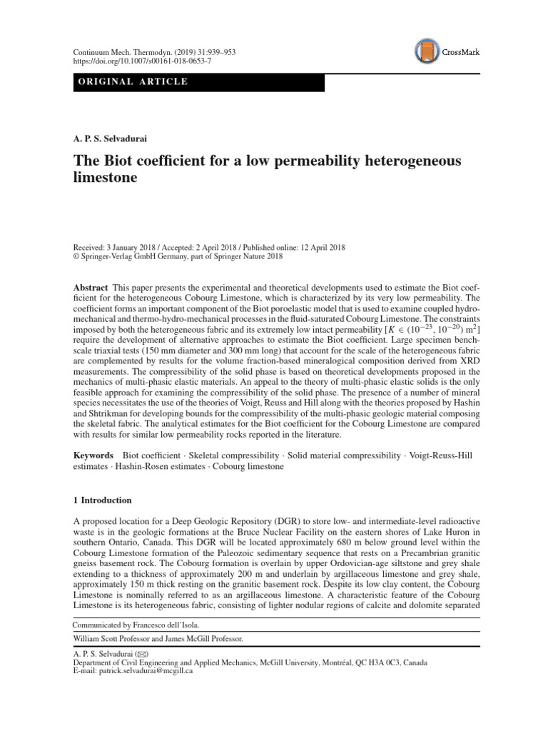 The Biot Coefficient For A Low Permeability Heterogeneous Limestone ...