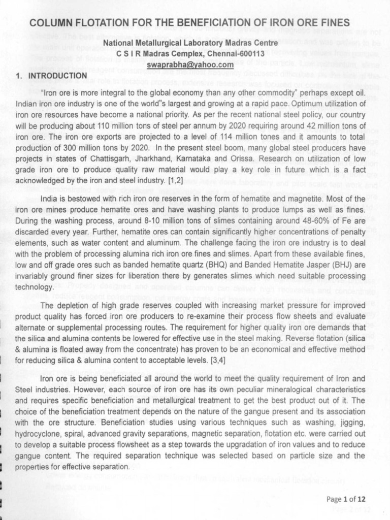 NML Column Flotation of Iron Ore | PDF | Iron Ore | Mining