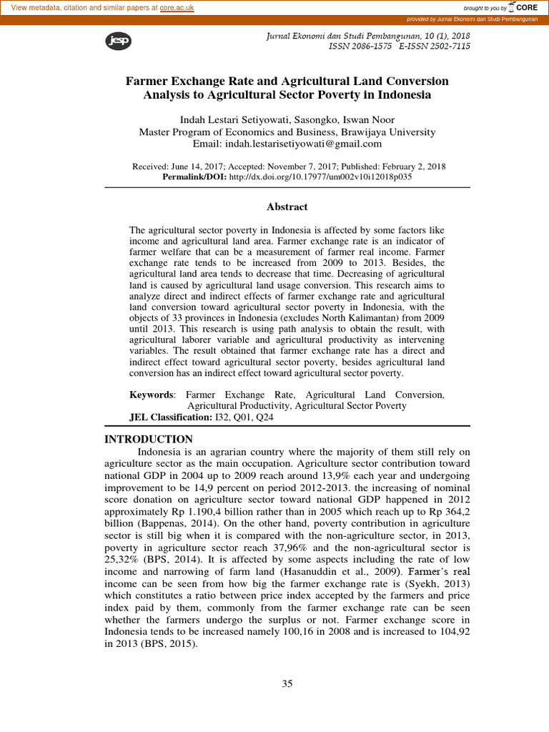 Farmer Exchange Rate and Agricultural Land Conversion | PDF | Labour ...