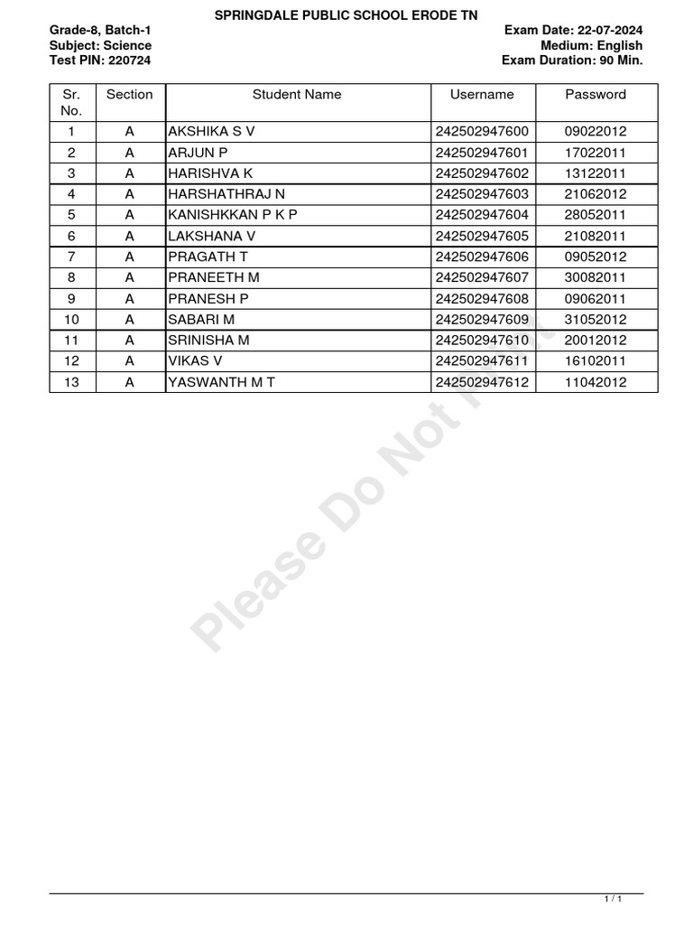 Grade-8 Science Batch-1 Students-Login-Details | PDF