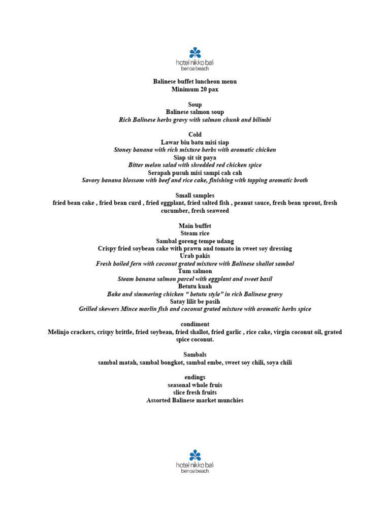 Balinese buffet menu (1) | PDF | Asian Cuisine | Cuisine