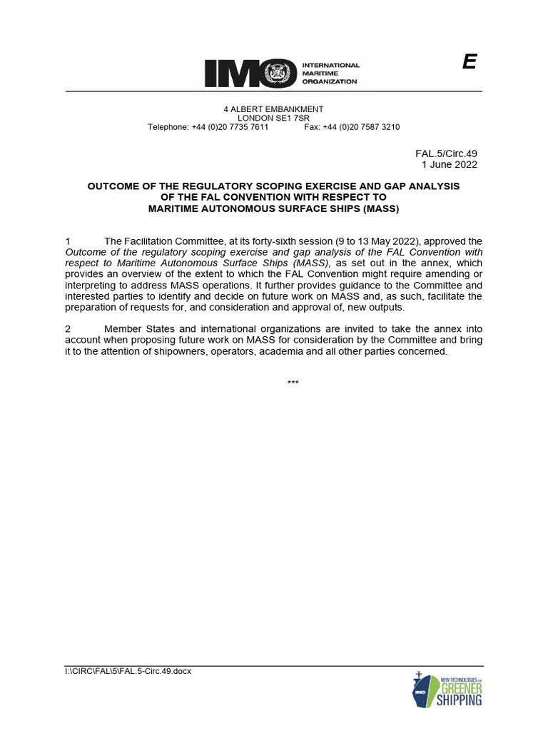 FAL.5-Circ.49 - Outcome of The Regulatory Scoping Exercise and Gap ...