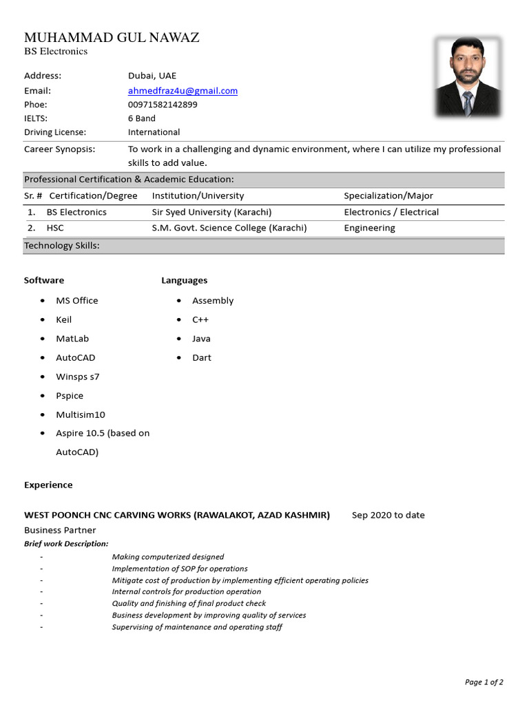Gul Nawaz CV | PDF | Sales | Pakistan