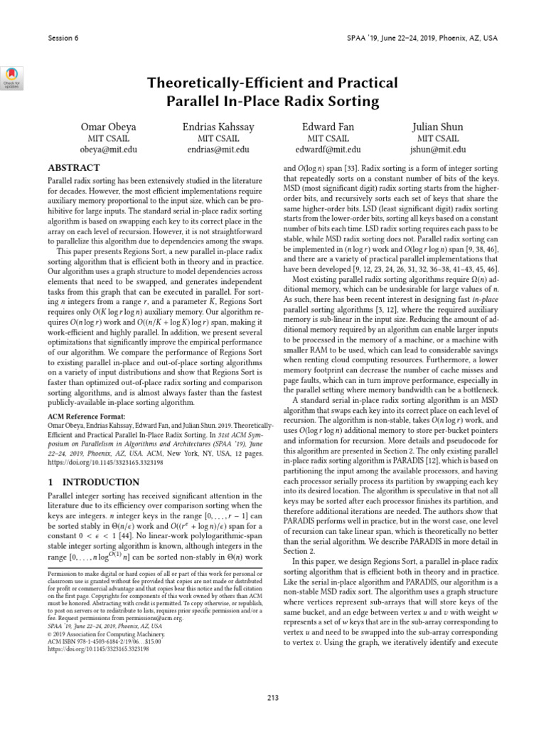 Theoretically-Efficient and Practical Parallel In-Place Radix Sorting | PDF | Theoretical ...