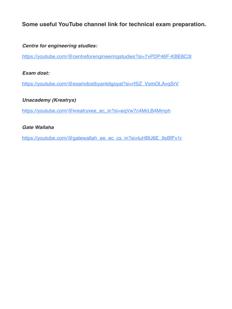 YouTube Channel Links | PDF