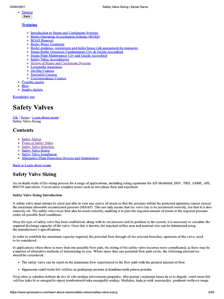 Safety Valve Sizing (srpski jezik) - SXS | PDF