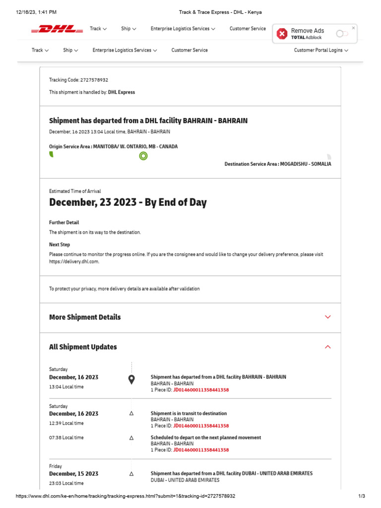 DHL Express Shipment Tracking Kenya | PDF | Dubai | Economies