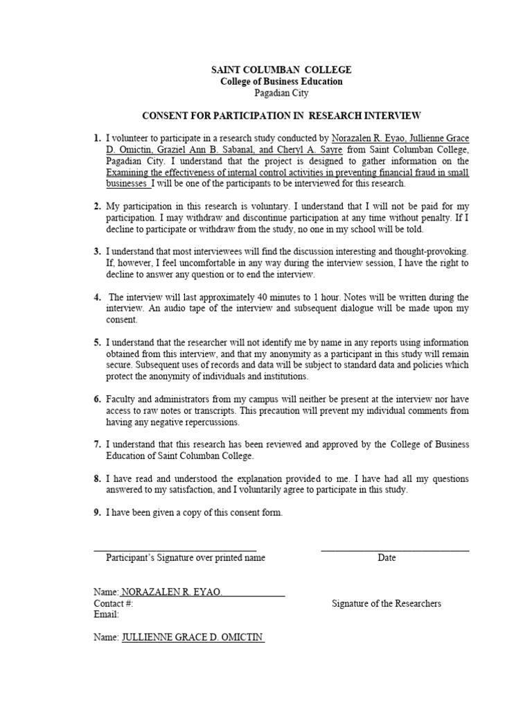 Template For Informed Consent | PDF | Interview