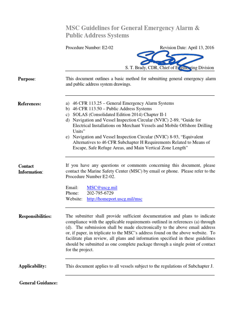 MSC Emergency Alarm & PA System Guidelines | PDF | Ships
