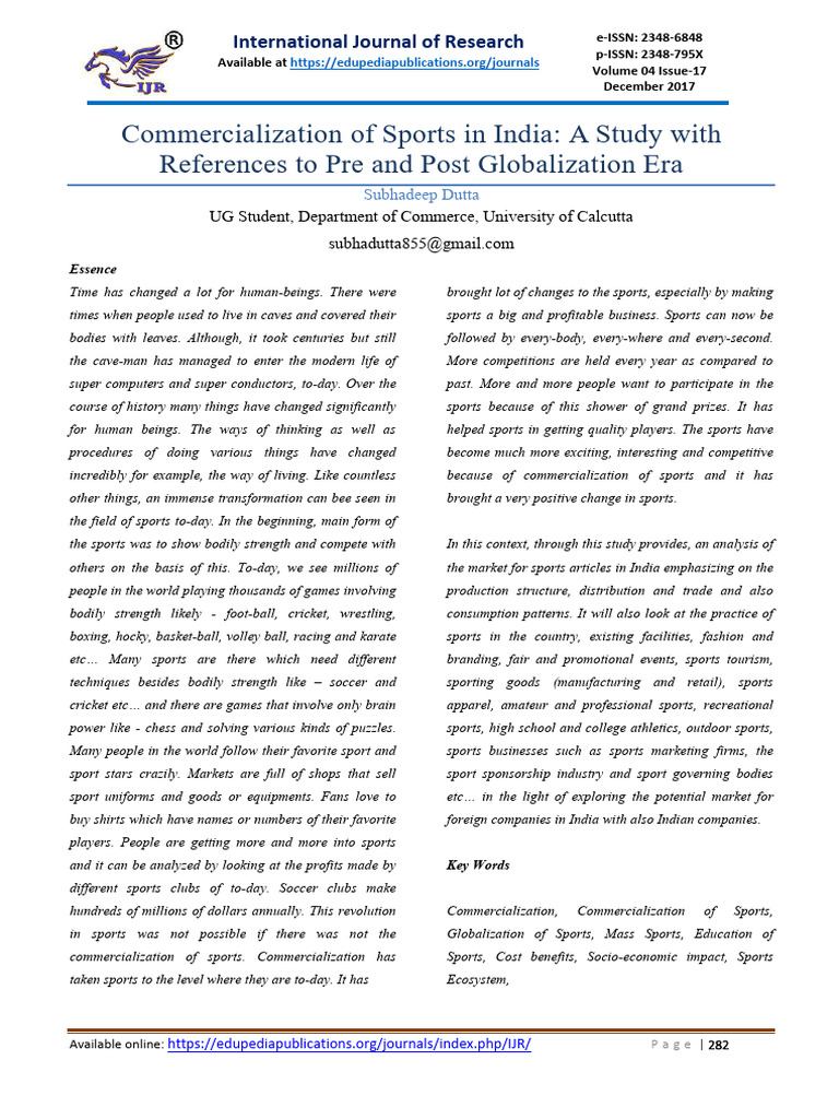 Commercialization of Sports in India A S | PDF | Sports | Marketing