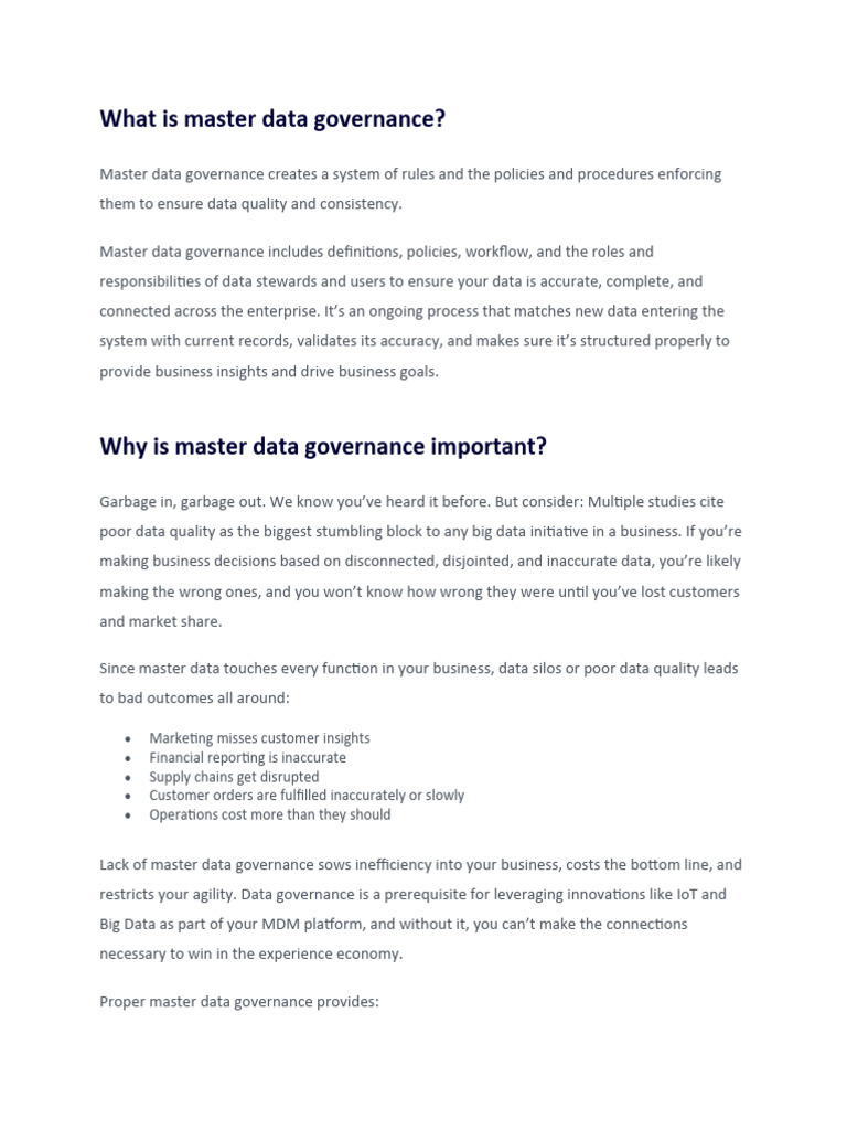 Master Data Governance Explained | PDF | Governance | Data Quality