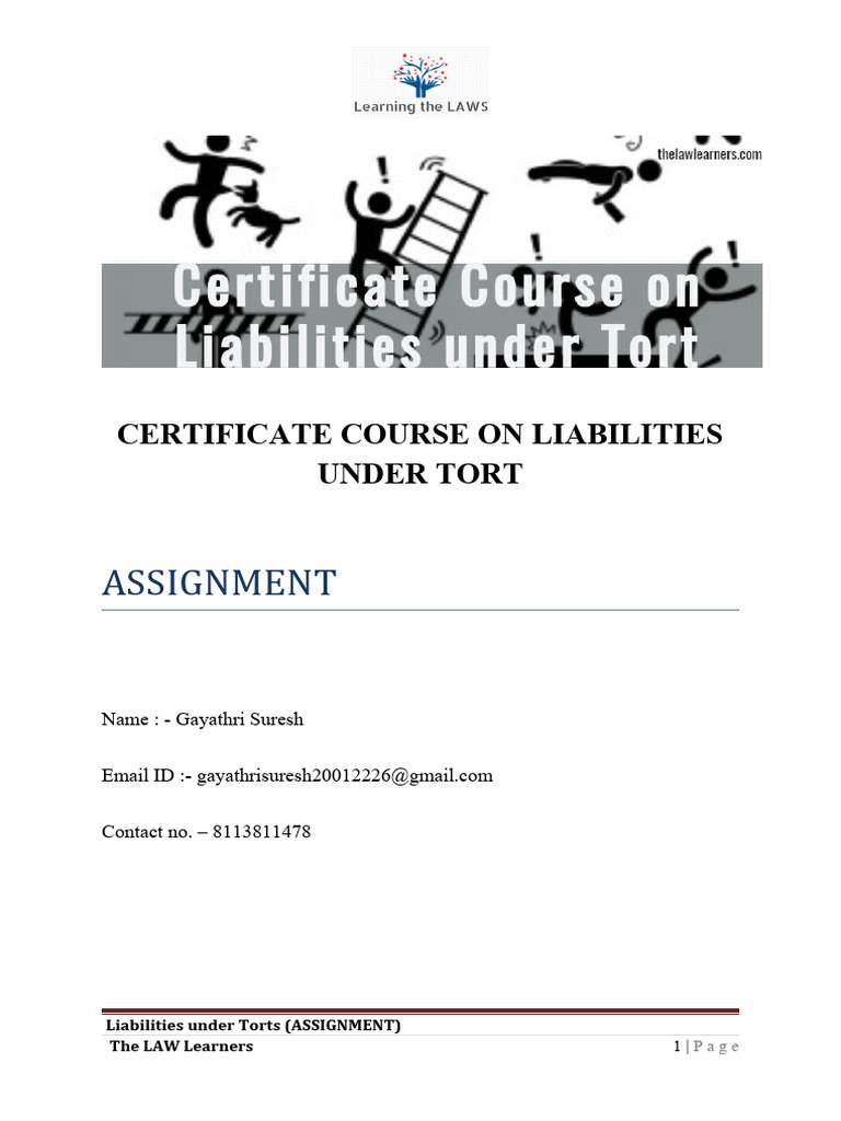 Assignment Torts 1 | PDF | Legal Liability | Tort