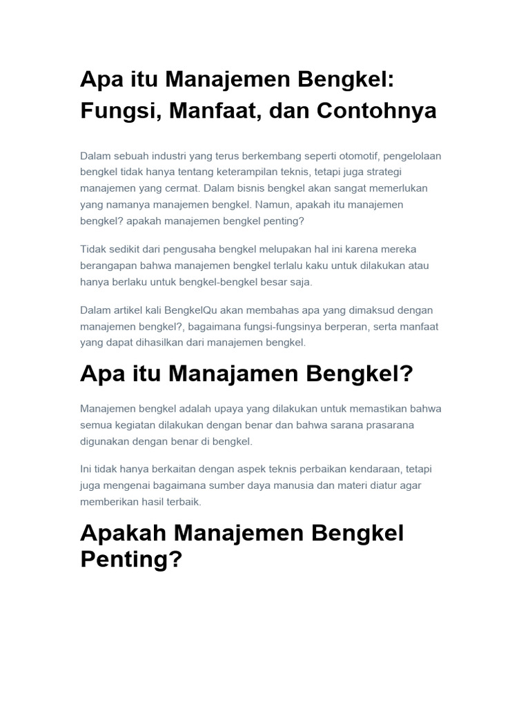 Apa Itu Manajemen Bengkel | PDF