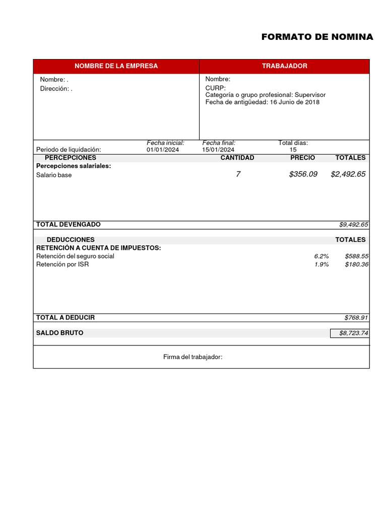 Formato de Nomina | PDF