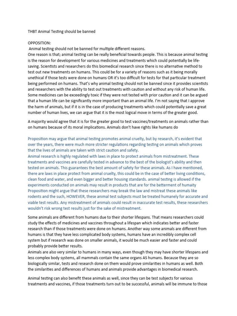 Reasons Against Banning Animal Testing | PDF | Animal Testing | Reason
