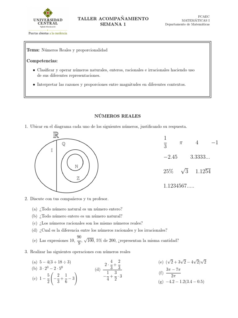 Taller Semana 1 Fundamentos de Matematicas | PDF | Entero | Número Real Taller Semana 1 Fundamentos de Matematicas | PDF | Entero | Número Real