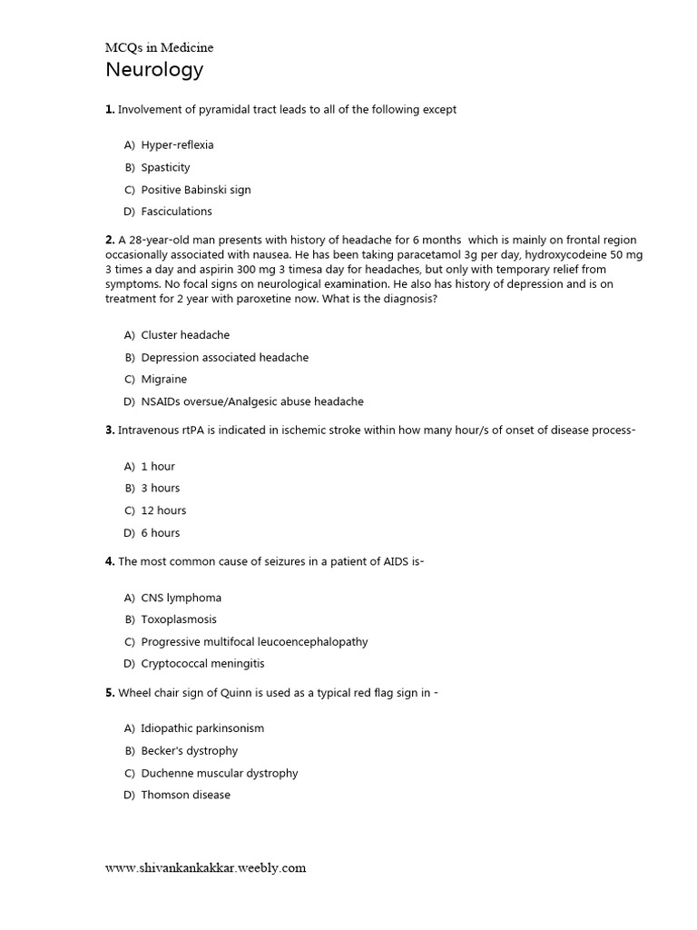 Exam Neurology | PDF | Headache | Neurology
