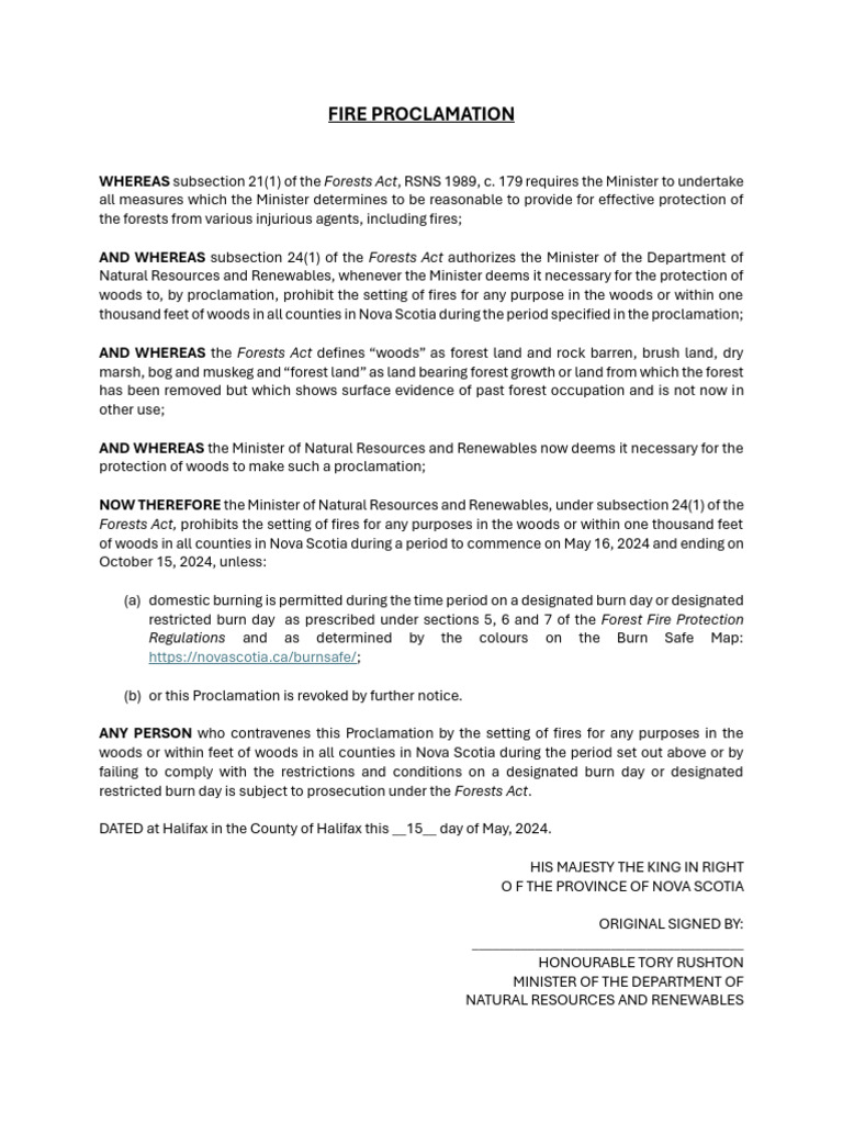 Fire Proclamation - 2024 05 15 | PDF | Government | Justice