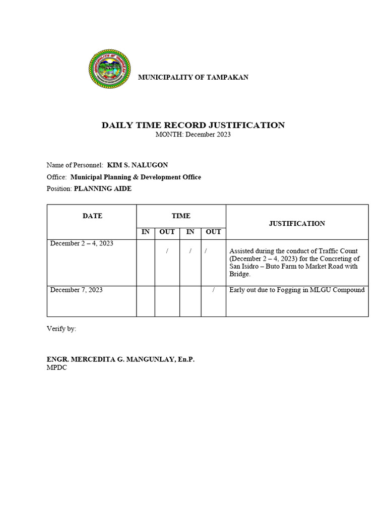 Justification December 16-27 | PDF