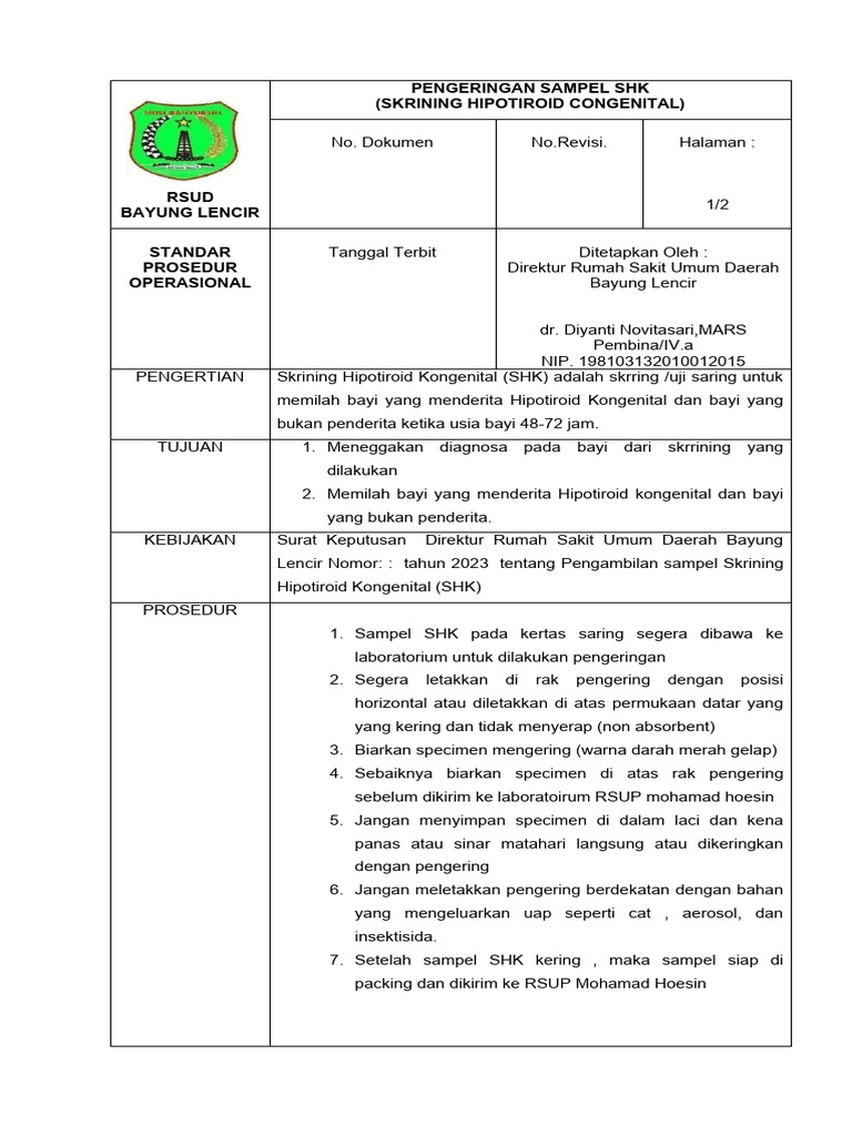 SPO Pengerigan Sampel SHK | PDF