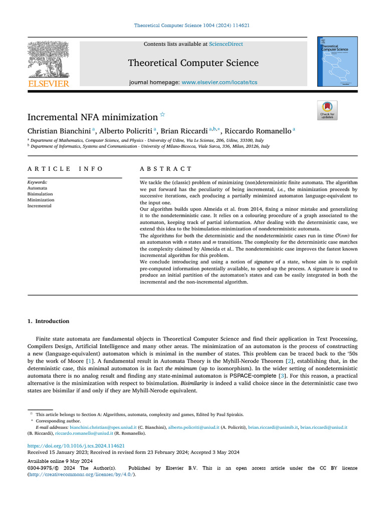 1 s2.0 S0304397524002366 Main | PDF | Automata Theory | Applied Mathematics