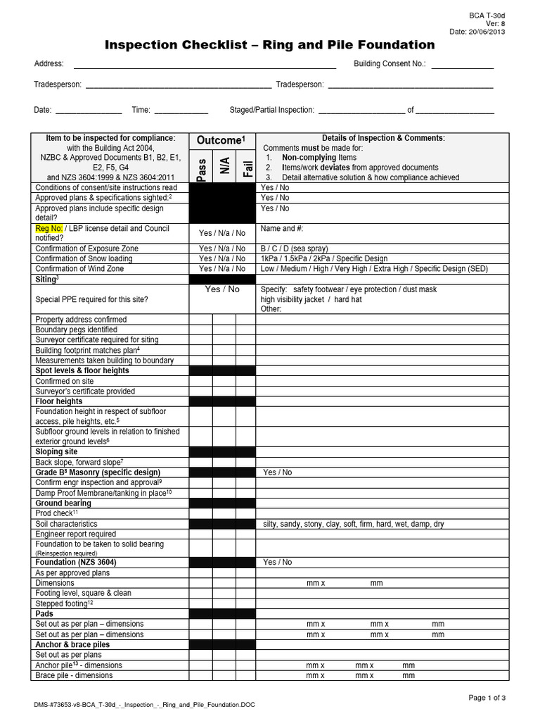 Ring and Pile Foundation Inspection Checklist | PDF | Deep Foundation ...