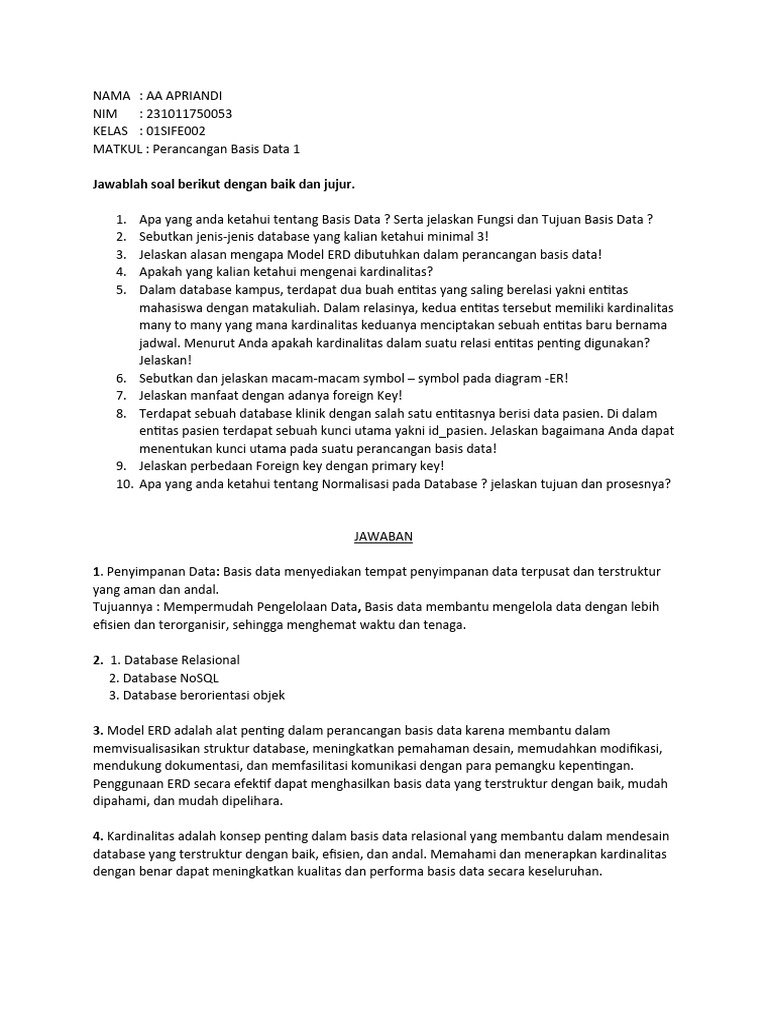 Kisi Kisi Basis Data | PDF | Komputer