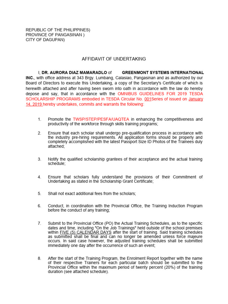 Affidavit of Undertaking 2020 AGRICULTURE | PDF | Audit | Government
