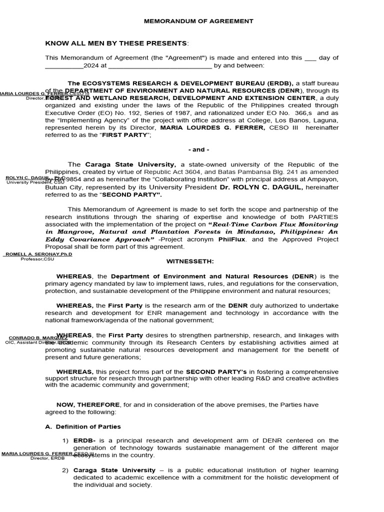 Draft Moa - Erdb - Csu - Reviewed by Csu (1) Edited | PDF | Indemnity ...